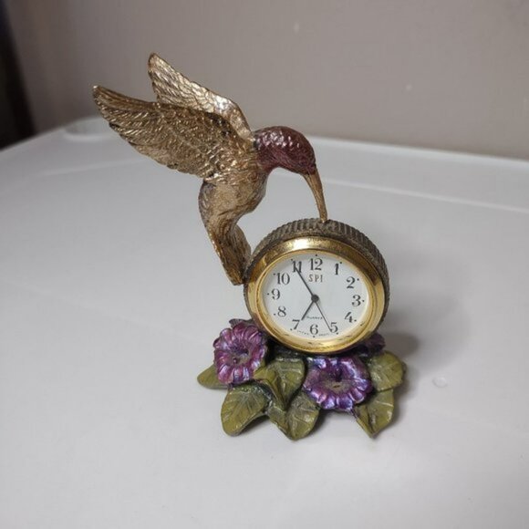 SPI | Accents | Small Heavy Spi Hummingbird Clock With Purple Flowers ...